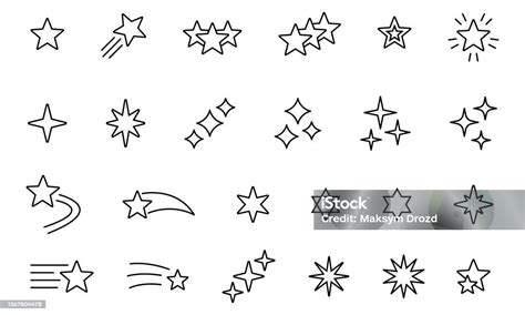 라인 별 아이콘 집합입니다 간단한 그림 팩 흰색 배경에 스트로크 벡터 그림입니다 현대적인 윤곽 스타일 아이콘 컬렉션 밤 하루