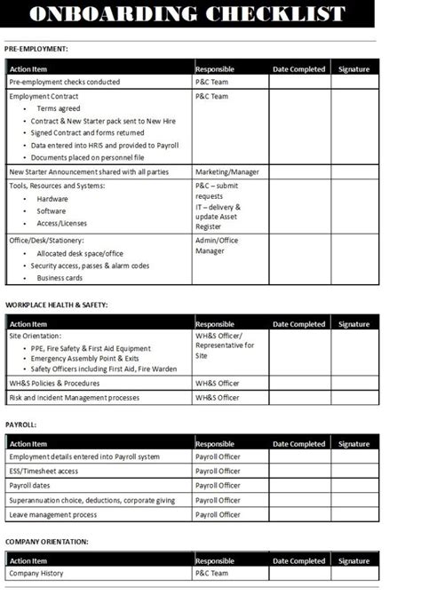 Onboarding Checklist Templates Excel Word Template Onboarding Checklist Checklist Template