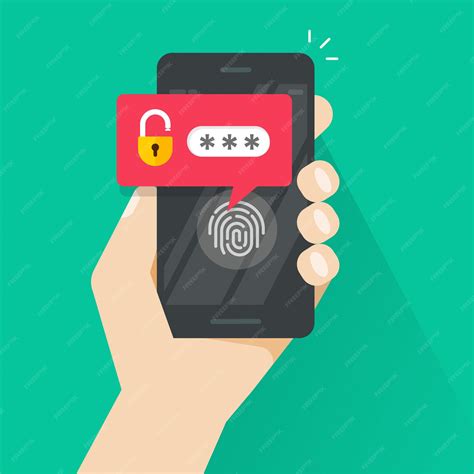 Premium Vector Hand With Smartphone Unlocked With Fingerprint Button And Password Notification