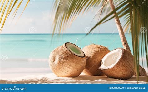 Tropical Coconut Palm Tree Sand And Blue Water Relaxation Generated