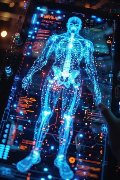 Futuristic Digital Human Anatomy Interface With Holographic Display And Data Visualization