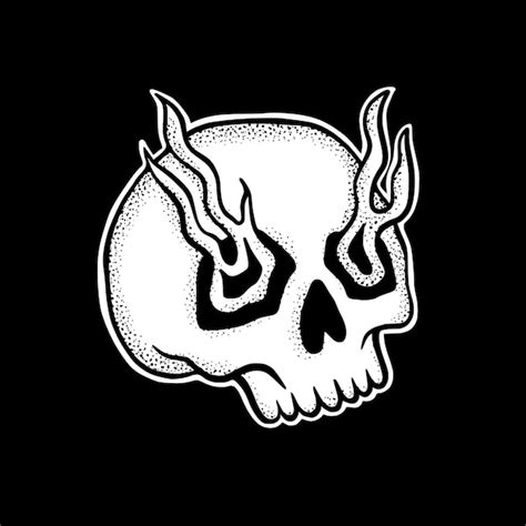 Premium Vector Skull Flame Art Illustration Hand Drawn Black And