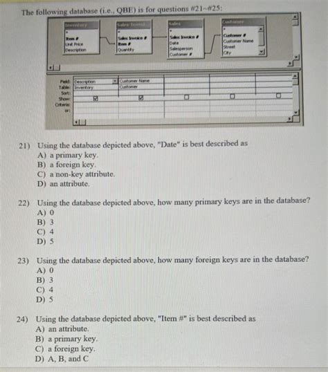 Solved The Following Database Ie Qbe Is For Questions