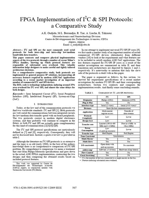 Fpga Implementation Of I2c And Spi Protocols A Comparative Study Pdf Field Programmable Gate