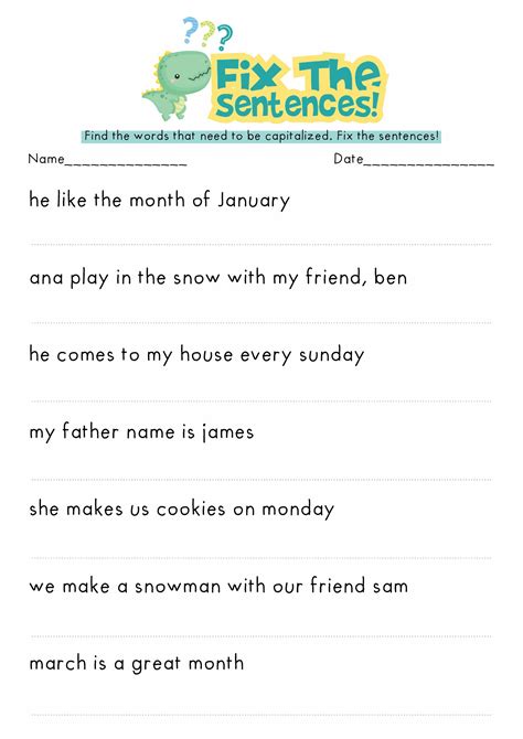 Complete Sentences For First Grade
