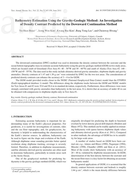 Bathymetry Estimation Using The Gravity Geologic Method An