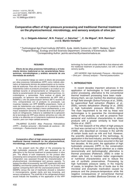 Pdf Comparative Effect Of High Pressure Processing And Traditional Thermal Treatment On The