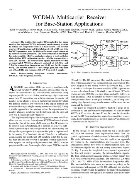 Pdf Wcdma Multicarrier Receiver For Base Station Applications
