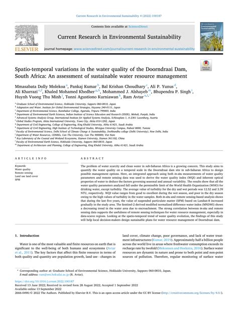 Pdf Spatio Temporal Variations In The Water Quality Of The Doorndraai Dam South Africa An