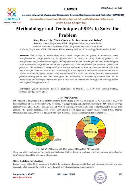 Pdf Methodology And Technique Of 8ds To Solve The Problem