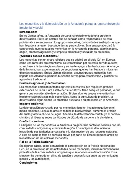 Los Menonitas Pdf Deforestación Agricultura