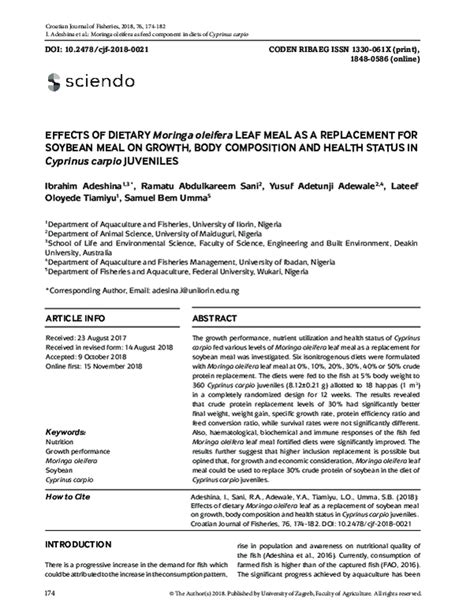 Pdf Effects Of Dietary Moringa Oleifera Leaf Meal As A Replacement For Soybean Meal On Growth