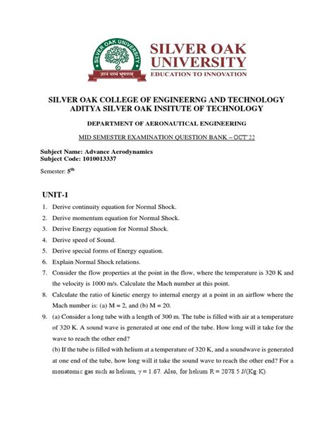 Aa Mid Sem Question Bank Pdf Mach Number Shock Wave