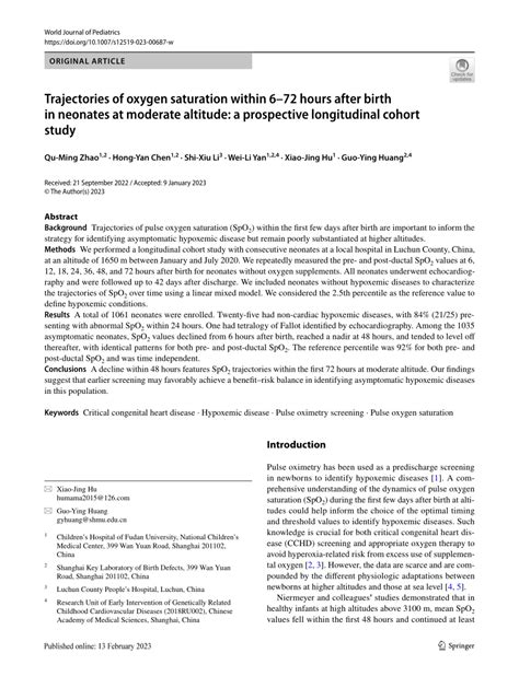 Pdf Trajectories Of Oxygen Saturation Within 6 72 Hours After Birth In Neonates At Moderate