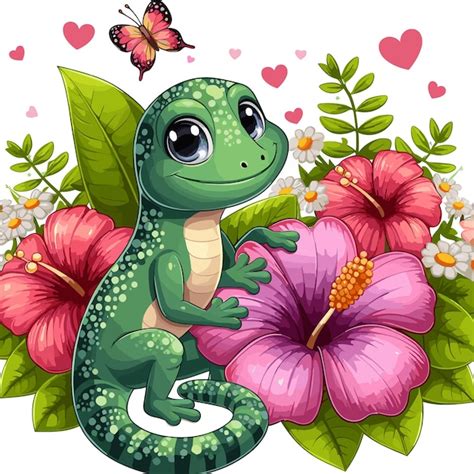 Милый гекко Вектор Иллюстрация мультфильма Премиум Ai сгенерированный вектор