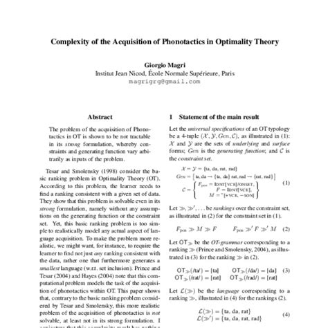 Complexity Of The Acquisition Of Phonotactics In Optimality Theory