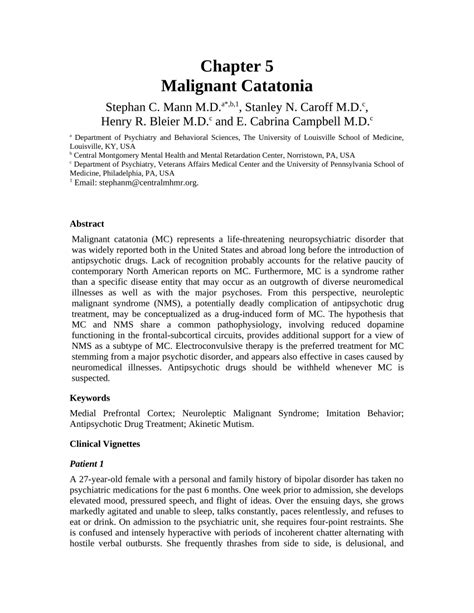 Pdf Malignant Catatonia