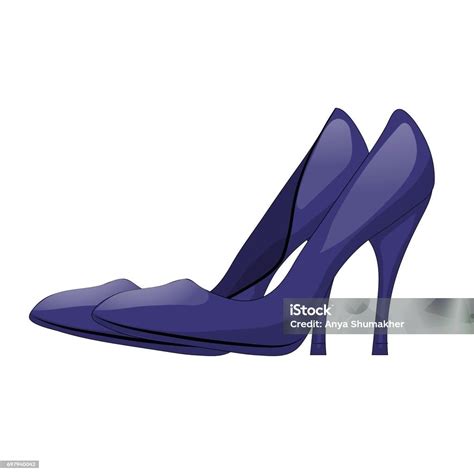 다크 블루 굽 높은 신발의 쌍입니다 흰색 배경에 고립 벡터 일러스트 레이 션 가죽에 대한 스톡 벡터 아트 및 기타 이미지 가죽 관능 모던 양식 Istock