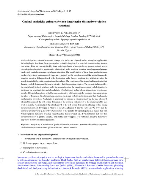Pdf Optimal Analyticity Estimates For Non Linear Active Dissipative Evolution Equations