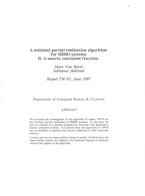Pdf A Minimal Partial Realization Algorithm For Mimo Systems Ii A