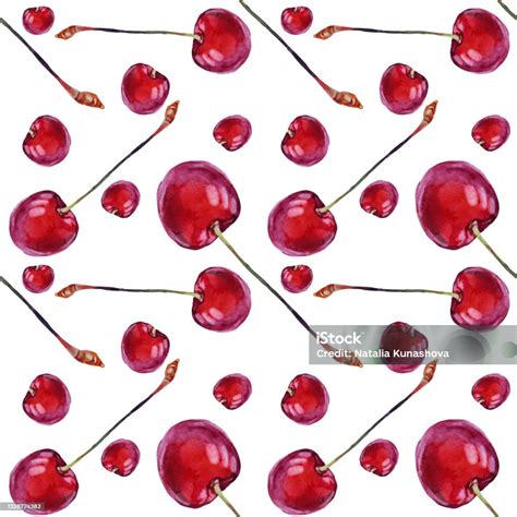 흰색 배경에 고립 된 매끄러운 패턴 수채화 빨간 체리 손으로 그린 달콤한 여름 음식 베리 과일 메뉴 벽지 포장 스케치북 노트북 카드용 아트 크리에이티브 오브젝트 0명에 대한