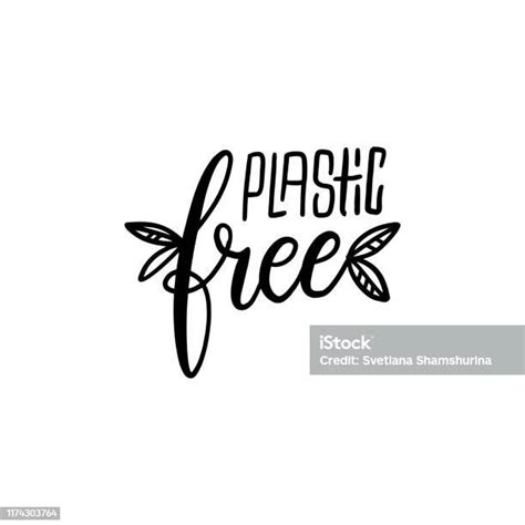 플라스틱 무료 로고 잎과 검은 색과 흰색 구성 제로 폐기물 개념 재활용 재사용 감소 생태 라이프 스타일 지속 가능한 개발 벡터 손으로 그린 그림 0명에 대한 스톡 벡터 아트