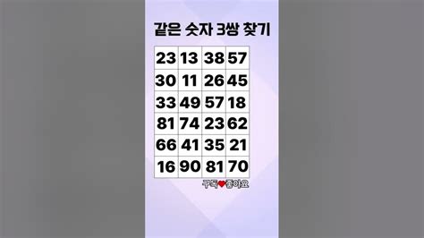 오늘도 같은 숫자 3쌍 찾기로 집중력 Up 숫자찾기 숫자게임 같은숫자찾기 치매예방 집중력테스트 숫자퀴즈 두뇌운동 치매예방퀴즈 집중력게임 Youtube