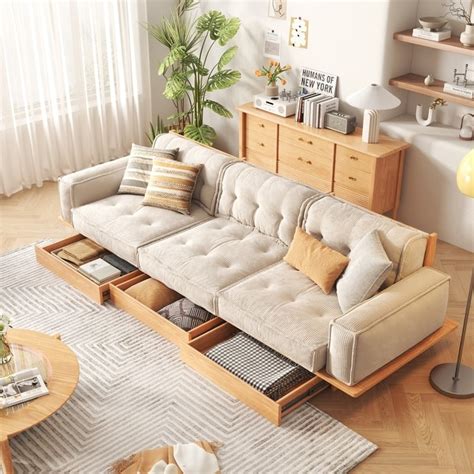 Jasiway Corduroy Beige Sofa With Wood Frame Bed Bath And Beyond 38232944