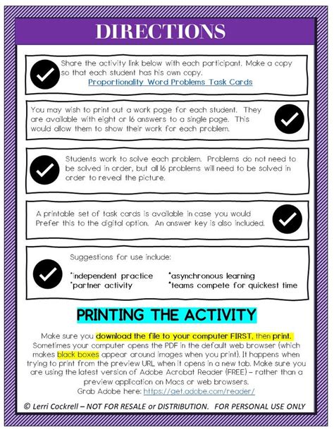 Proportionality In Word Problems Self Checking Digital Picture And Printable Etsy