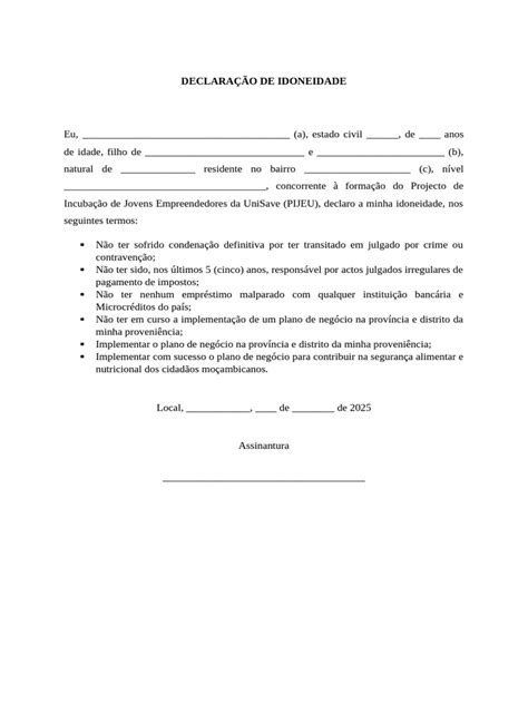 Minuta Declaração De Compromisso De Idoneidade Pdf
