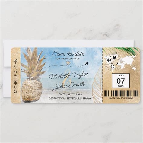 Save The Date Boarding Pass World Map Pineapple In Invitation Zazzle