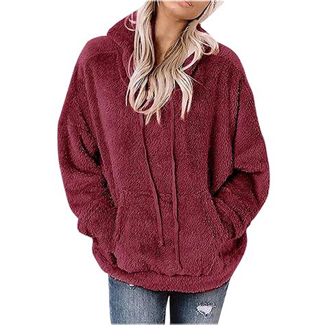 Fnfyfh Fleece Hoodies For Women Winter Solid Long Sleeve Hooded Fluffy