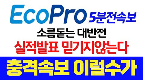 긴급속보 🔥에코프로비엠 실적발표 충격 믿기지않는다 이럴수가 선대인tv 밧데리아저씨 서정덕tv Youtube