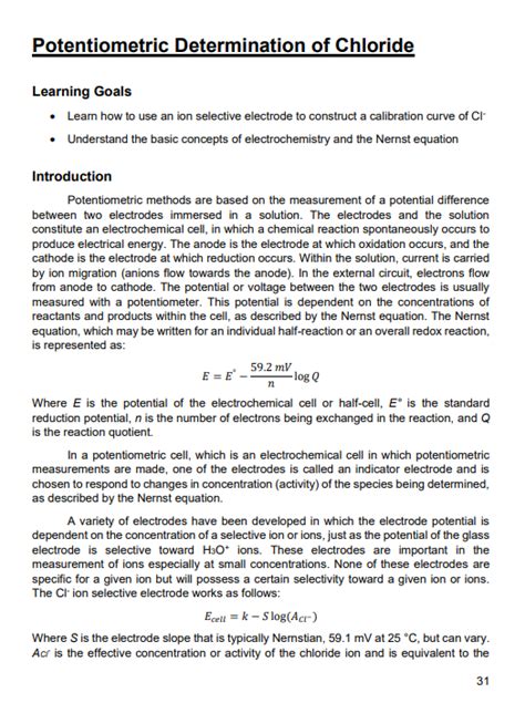 Solved Learning Goals Leam How To Use An Ion Selective
