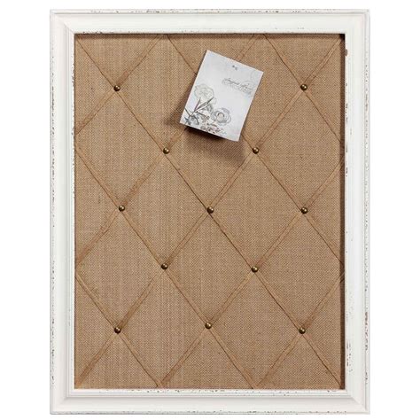 Antique White Linen Fabric Pin Board 21×27 Message Board Wall Decor