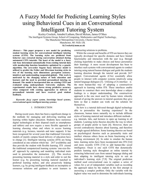 Pdf A Fuzzy Model For Predicting Learning Styles Using Behavioral Cues In An Conversational
