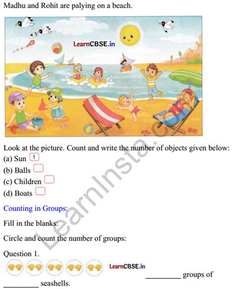 A Day At The Beach Class 2 Worksheet With Answers Maths Chapter 1