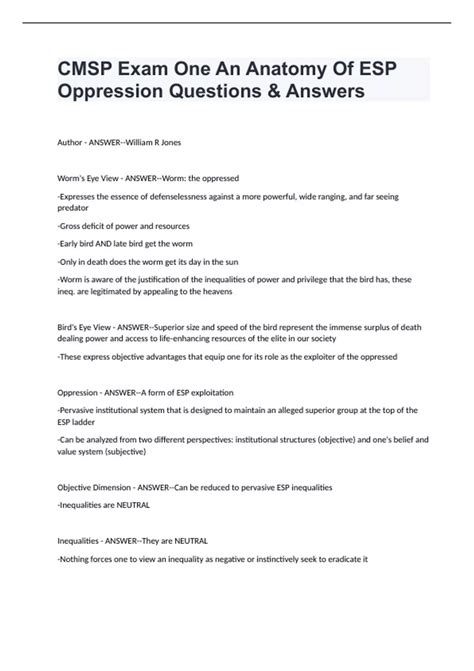 Cmsp Exam One An Anatomy Of Esp Oppression Questions And Answers Cmsp