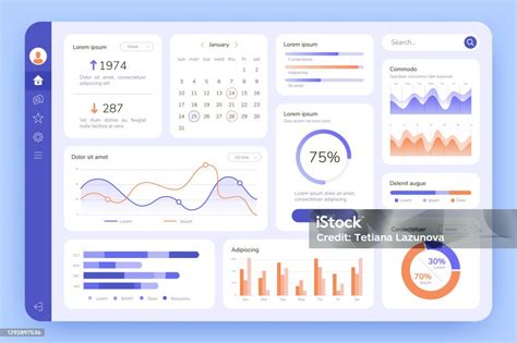 대시보드 Ui 인포그래픽 데이터 그래픽 및 차트 비즈니스 분석을 통해 화면으로 화면을 볼 수 있습니다 관리자 통계 소프트웨어 웹 인터페이스 벡터 템플릿 대시보드 시각 보조