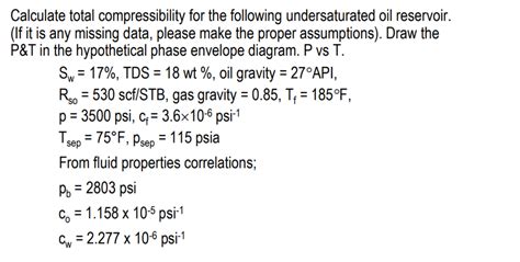 Solved Calculate Total Compressibility For The Following