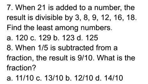 Solved When 21 Is Added To A Number The Result Is Divisible By 3 8 9 12 16 18 Find The