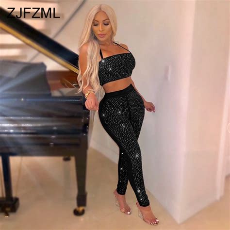 Buy Sparkly Rhinestones Sexy Two Piece Set Women
