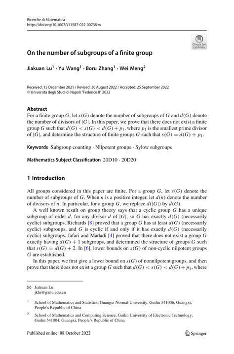PDF On The Number Of Subgroups Of A Finite Group