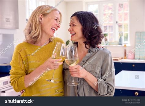 Same Sex Mature Female Couple Celebrating Stock Photo Shutterstock