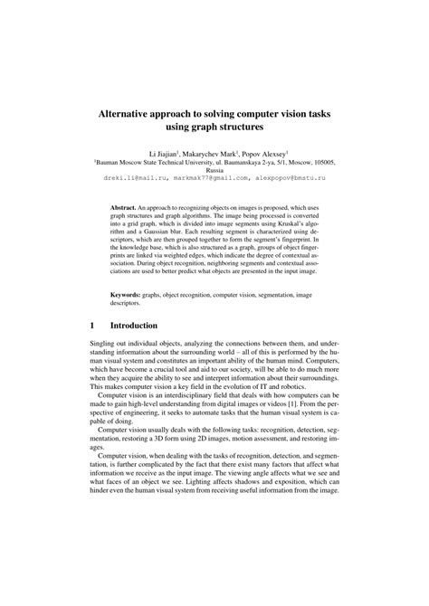 pdf alternative approach to solving computer vision tasks using graph