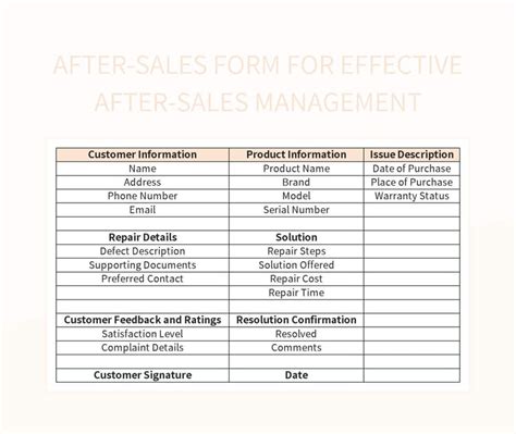 After Sales Form For Effective After Sales Management Excel Template