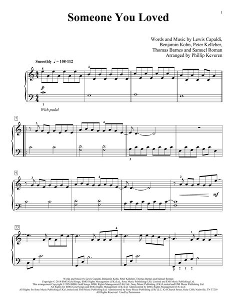 Lewis Capaldi Someone You Loved Sheet Music For Piano Solo Download