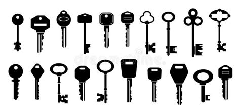 Keys Silhouettes Black Shapes Of Modern And Vintage Key Collection