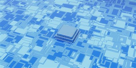 D Illustration Of Technology Microchip Background Perspective Of Digital Surface Circuit Board