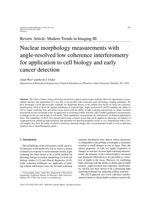 Pdf Nuclear Morphology Measurements With Angle Resolved Low Coherence Interferometry For